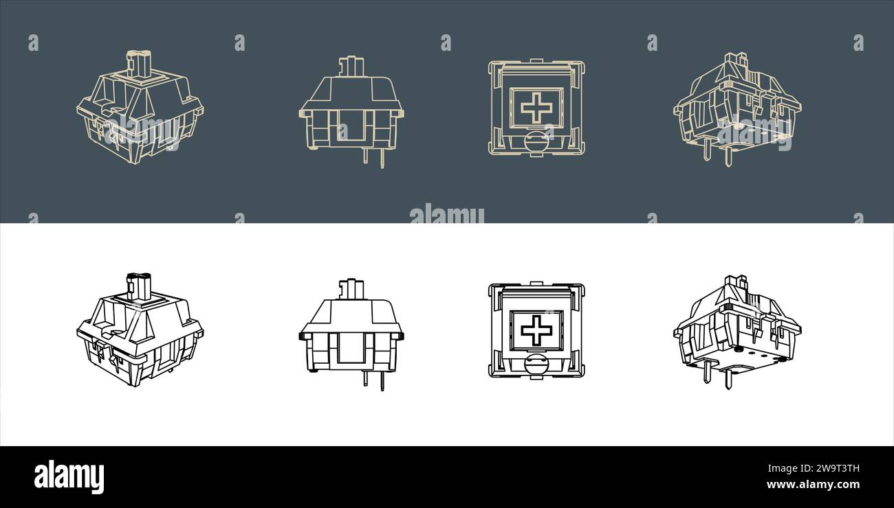 Mechanical Keyboard Switch wireframe blueprint vector illustration ...