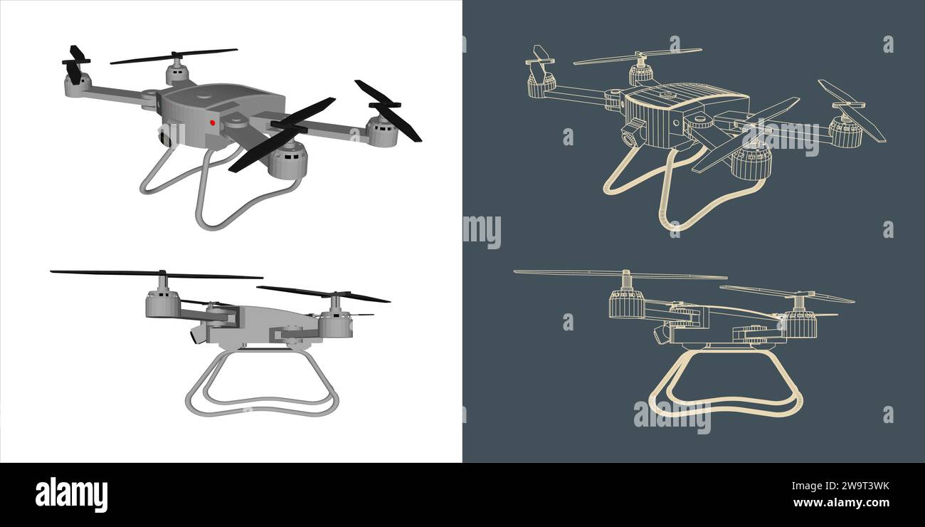 Vector Drone Or Quadcopter Line Wireframe Blueprint Stock Vector Image And Art Alamy