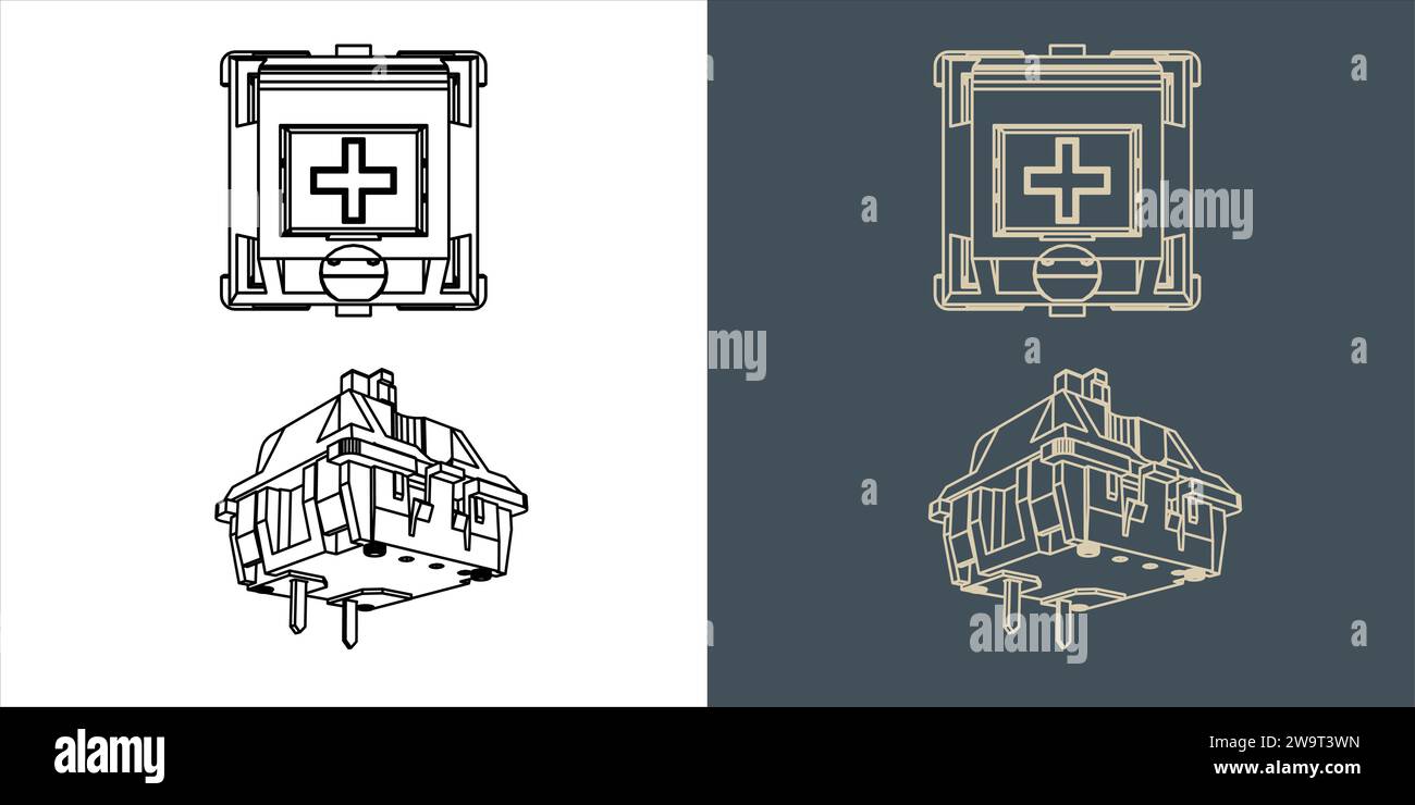 Mechanical Keyboard Switch wireframe blueprint vector illustration ...