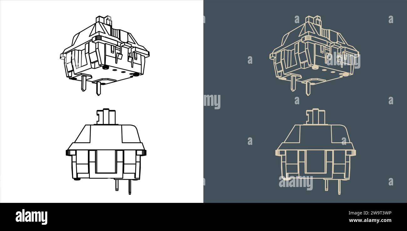 Mechanical Keyboard Switch wireframe blueprint vector illustration ...