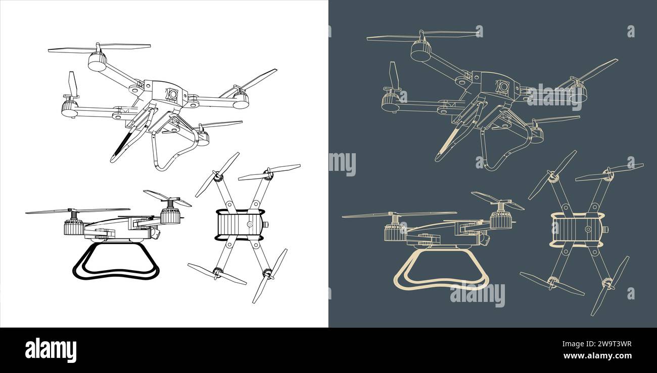 Vector drone or quadcopter line wireframe blueprint Stock Vector Image ...