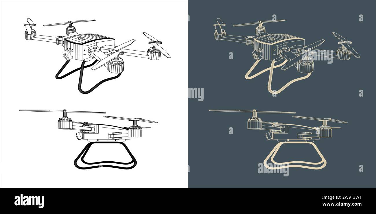 Vector drone or quadcopter line wireframe blueprint Stock Vector Image ...