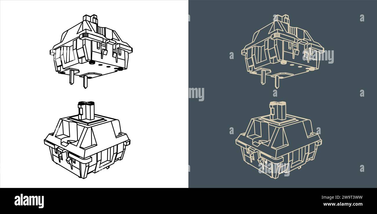 Mechanical Keyboard Switch wireframe blueprint vector illustration ...