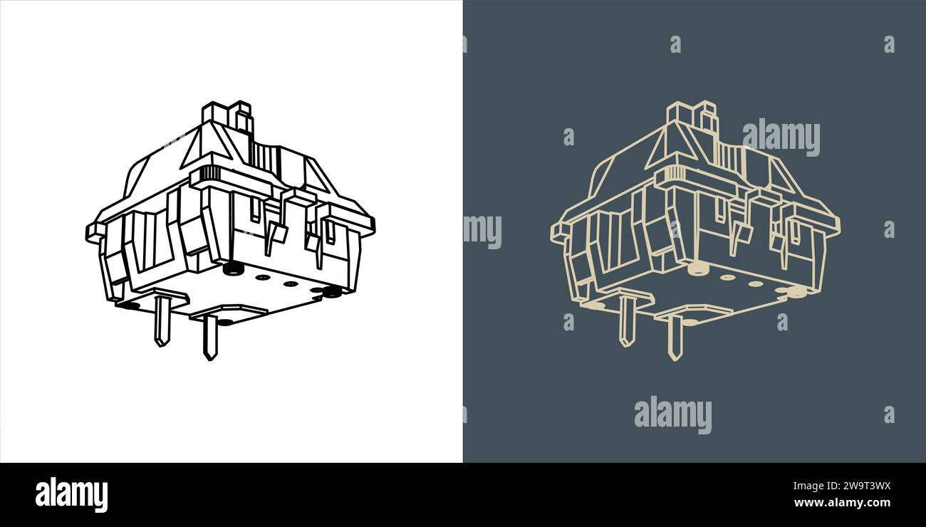 Mechanical Keyboard Switch wireframe blueprint vector illustration ...