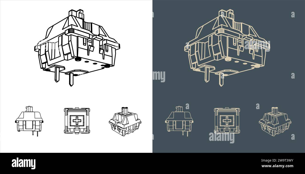 Mechanical Keyboard Switch wireframe blueprint vector illustration ...