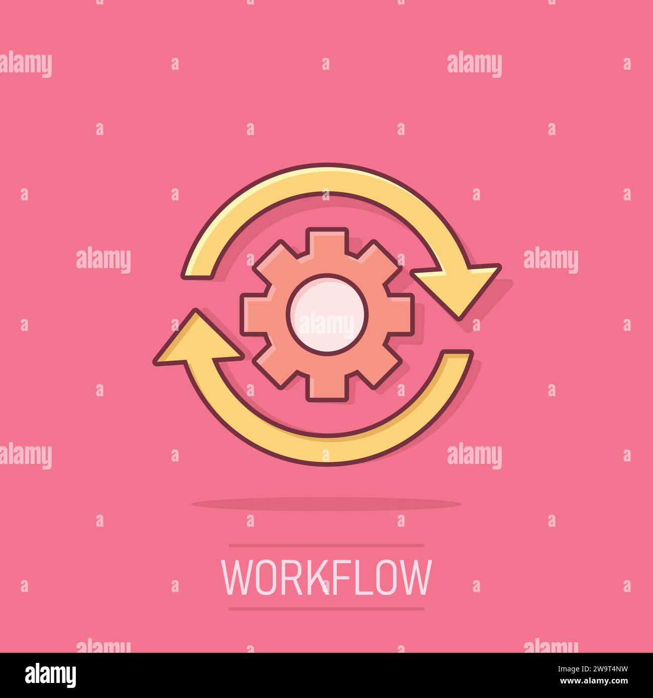 Workflow process icon in comic style. Gear cog wheel with arrows vector ...