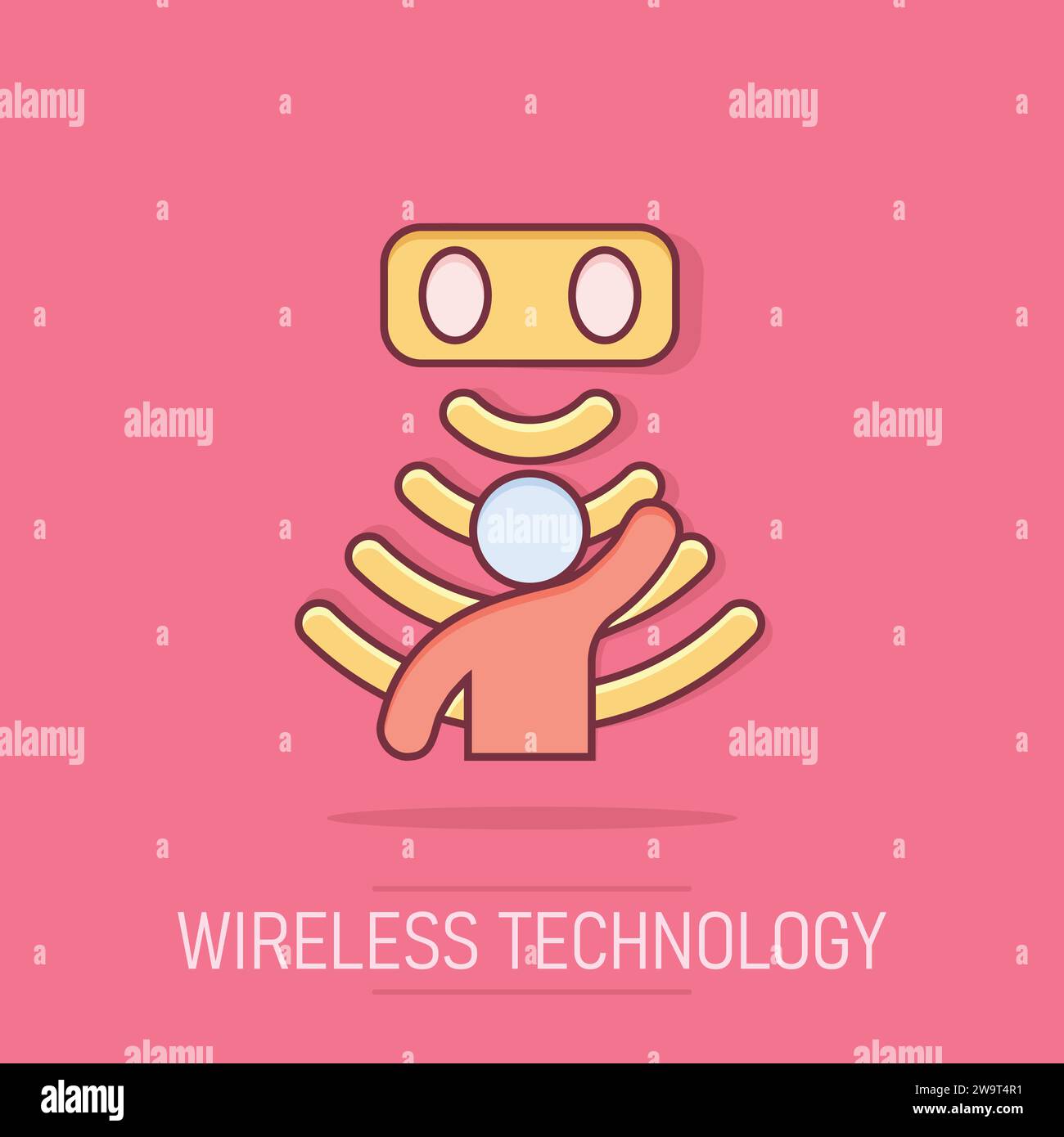 Motion sensor icon in comic style. Sensor waves with man vector cartoon ...