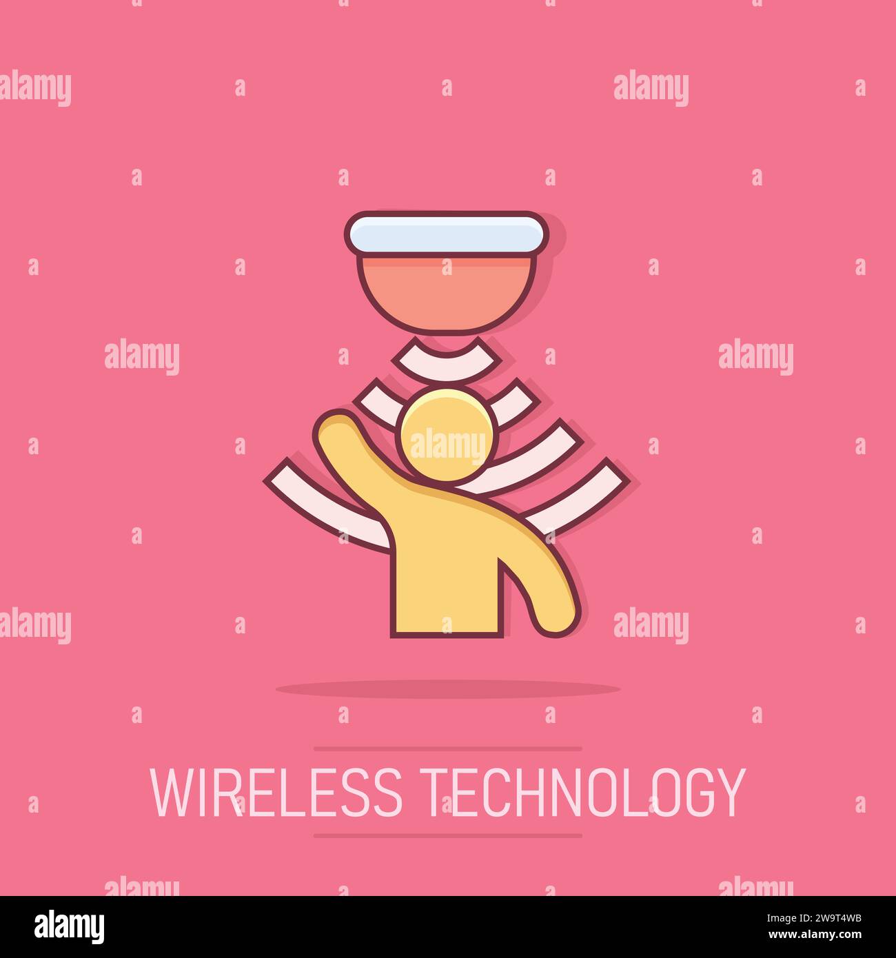 Motion sensor icon in comic style. Sensor waves with man vector cartoon ...