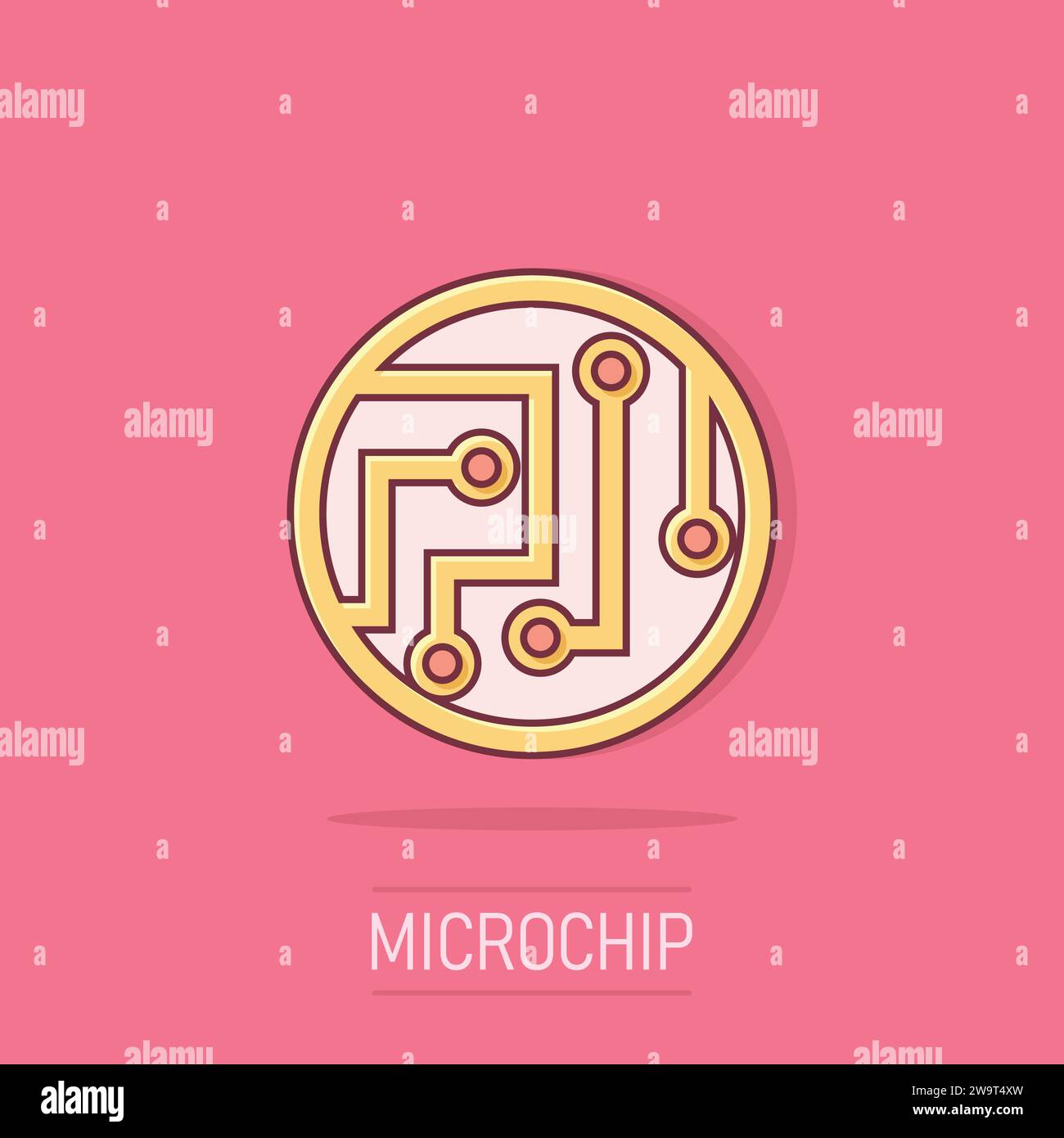 Circuit board icon in comic style. Technology microchip vector cartoon ...