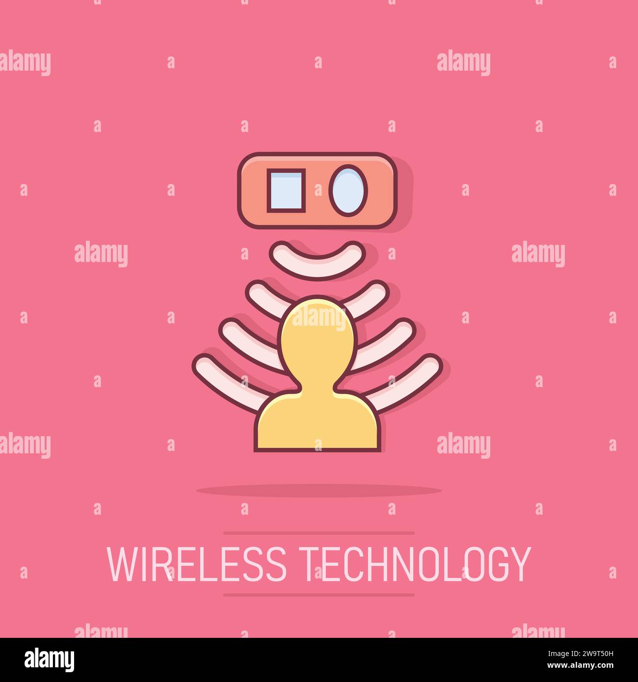 Motion sensor icon in comic style. Sensor waves with man vector cartoon ...