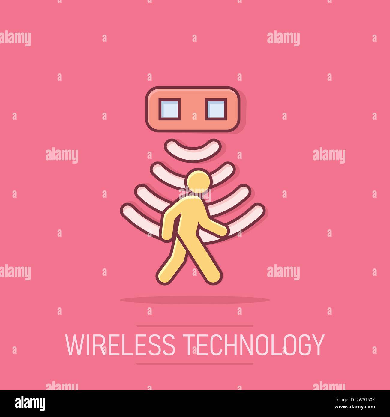 Motion sensor icon in comic style. Sensor waves with man vector cartoon ...
