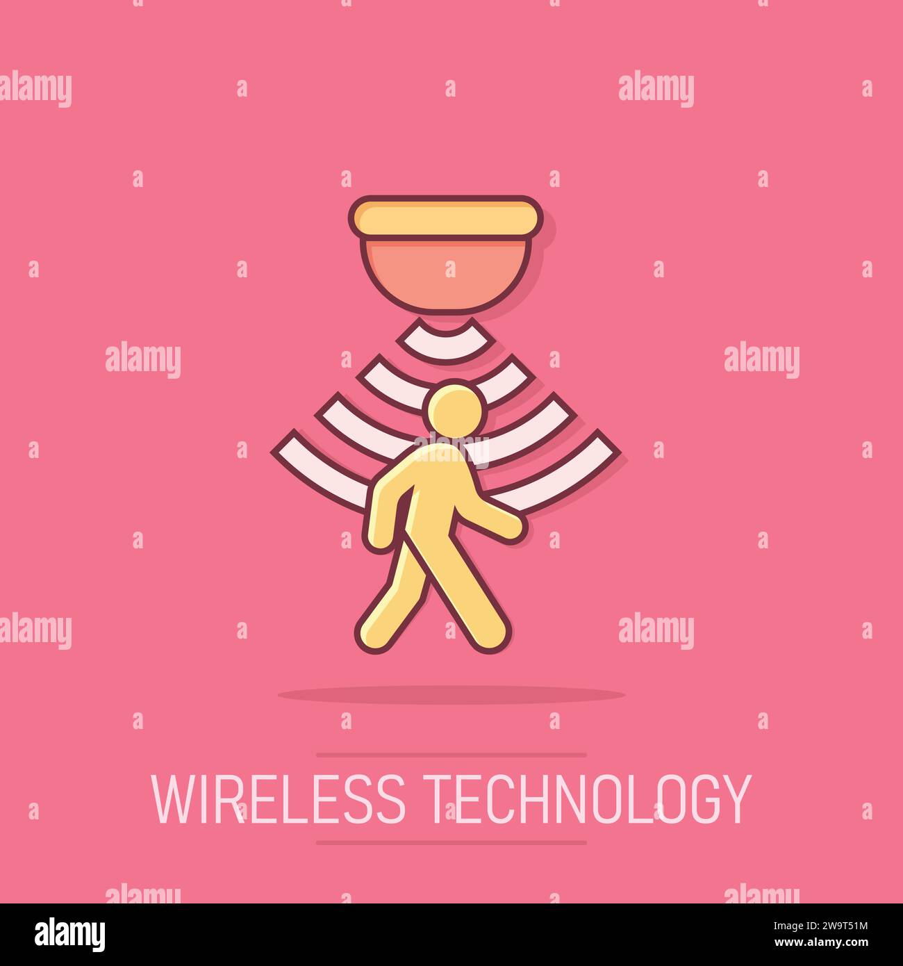 Motion sensor icon in comic style. Sensor waves with man vector cartoon ...