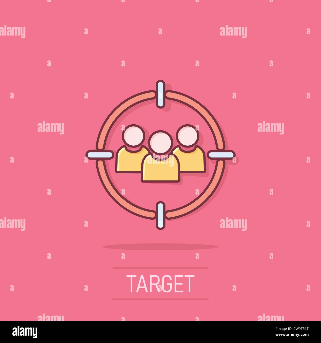 Target audience icon in comic style. Focus on people vector cartoon ...