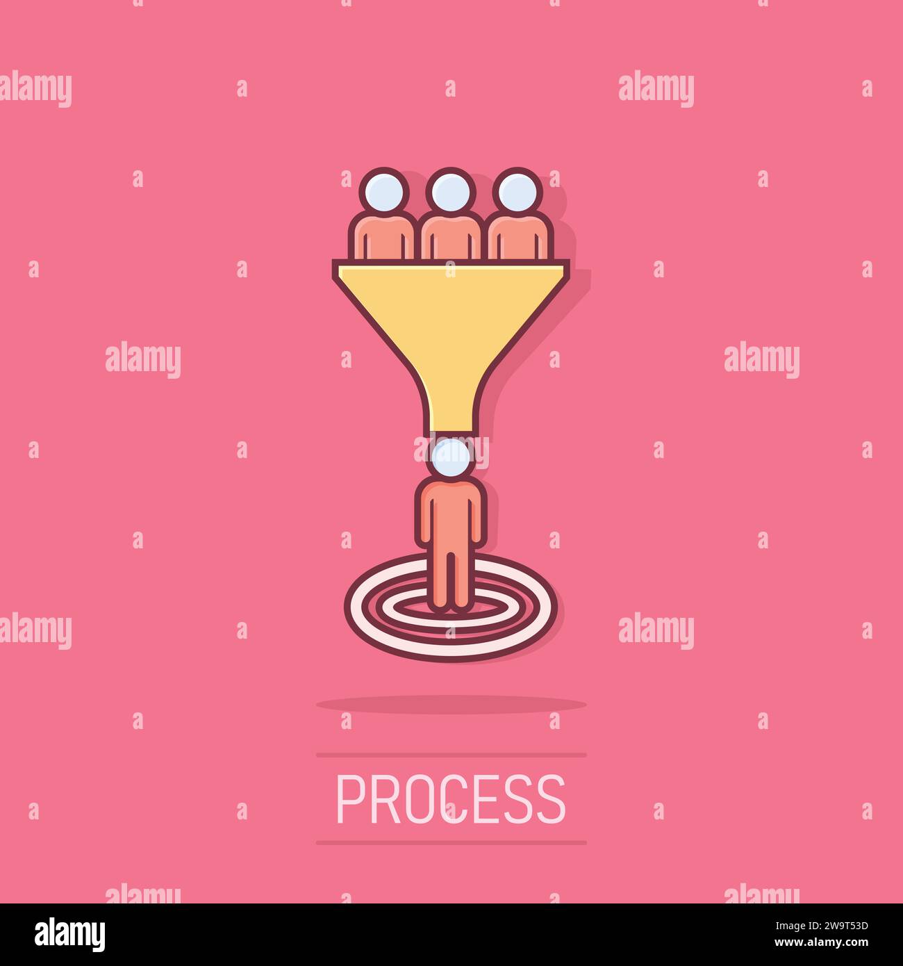 Lead management icon in comic style. Funnel with people vector cartoon ...