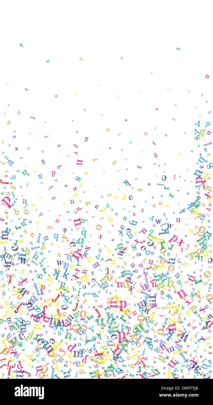 Scattered letters of latin alphabet. Colorful childish floating ...