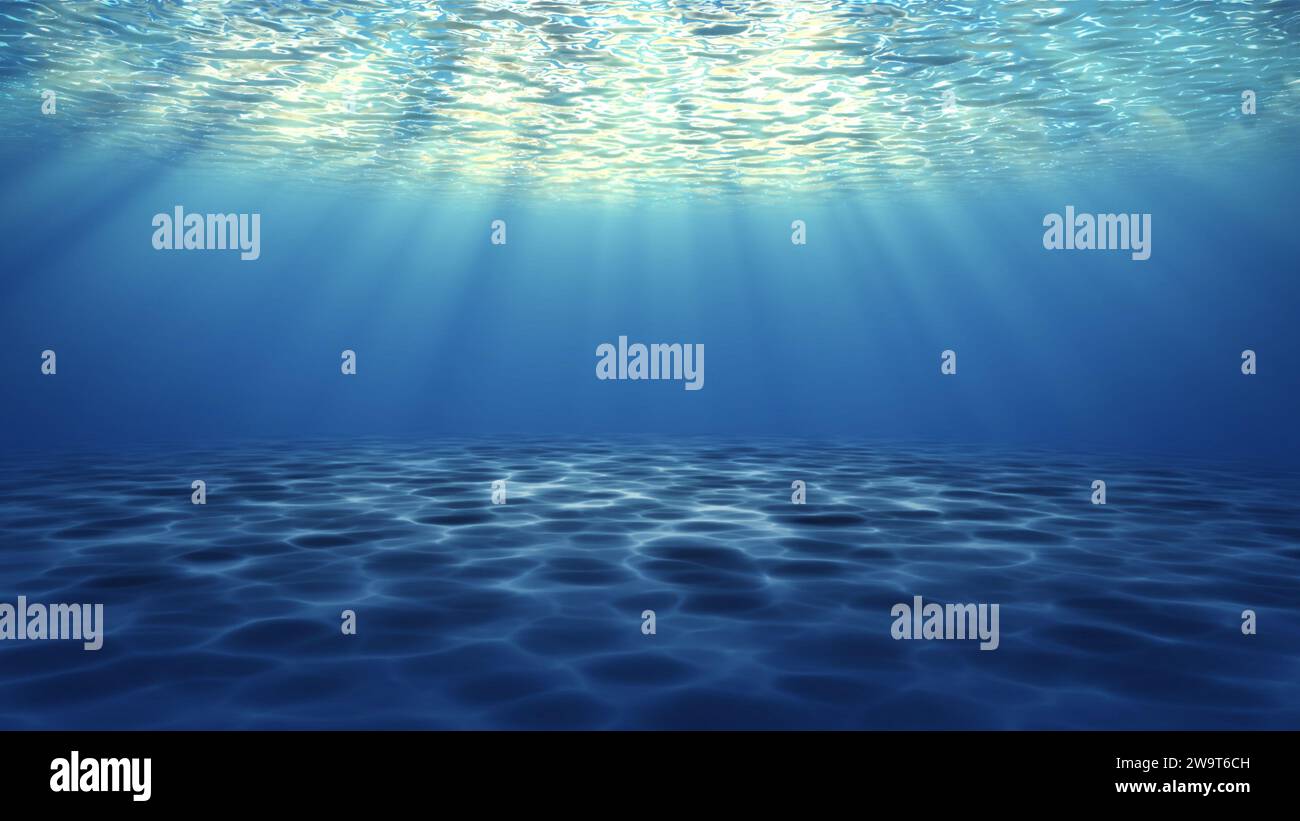 Majestic Underwater scene of deep blue water sea, Underwater sandy ...