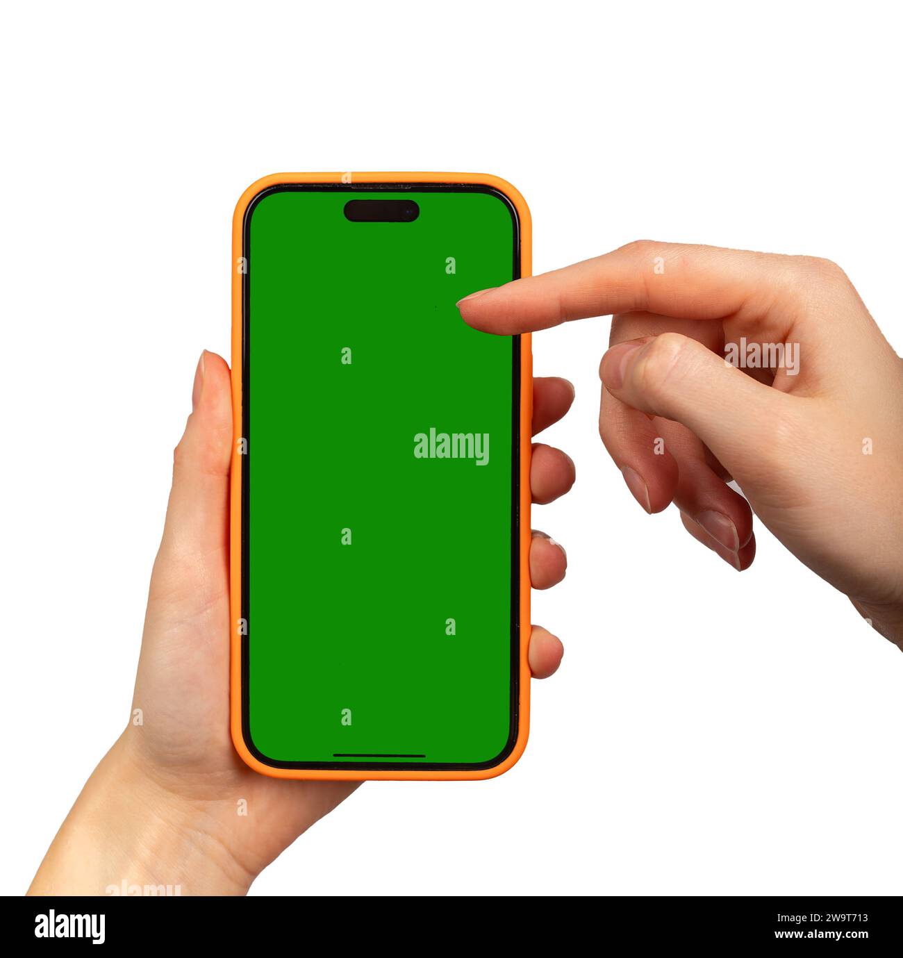 Berlin Germany December 27 2023 Mobile phone screen mockup in hand. Scrolling smartphone display ...