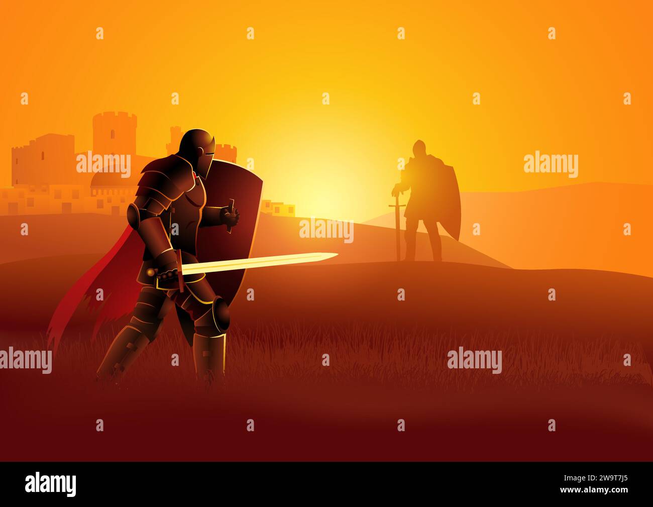 Vector illustration of knights ready for a duel Stock Vector Image ...