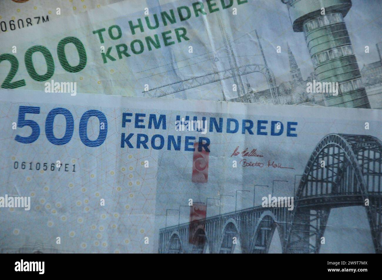 Copenhagen, Denmark /30 December 2023/. Danish kronercurrency noteS in ...