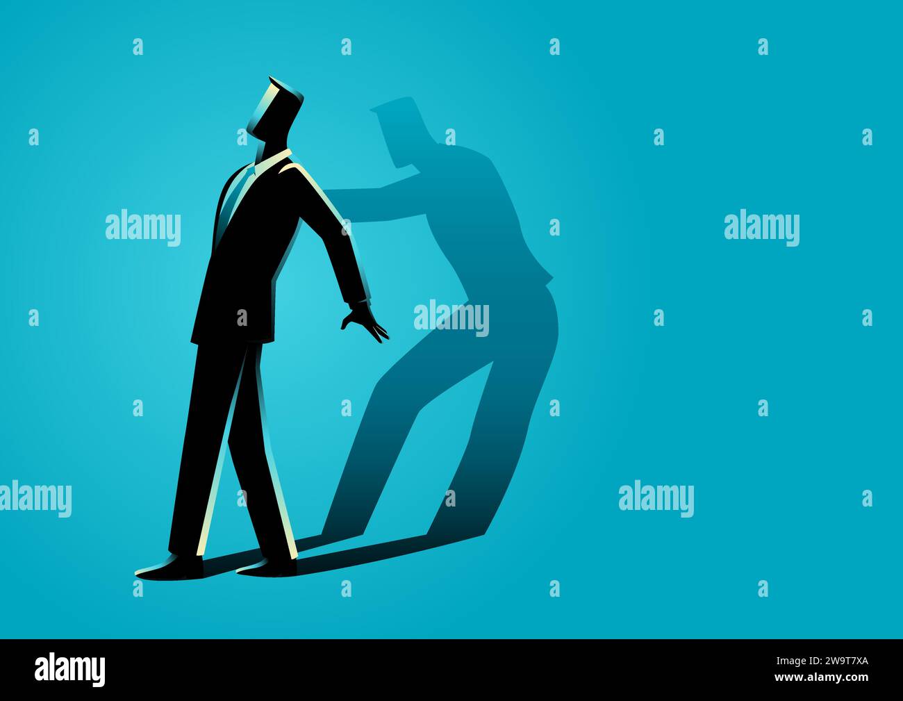 Vector illustration of a businessman being pushed by his own shadow ...