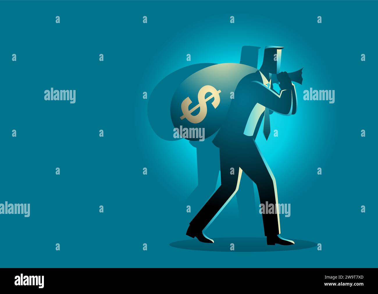 Vector illustration of businessman carrying money bag on his shoulder ...