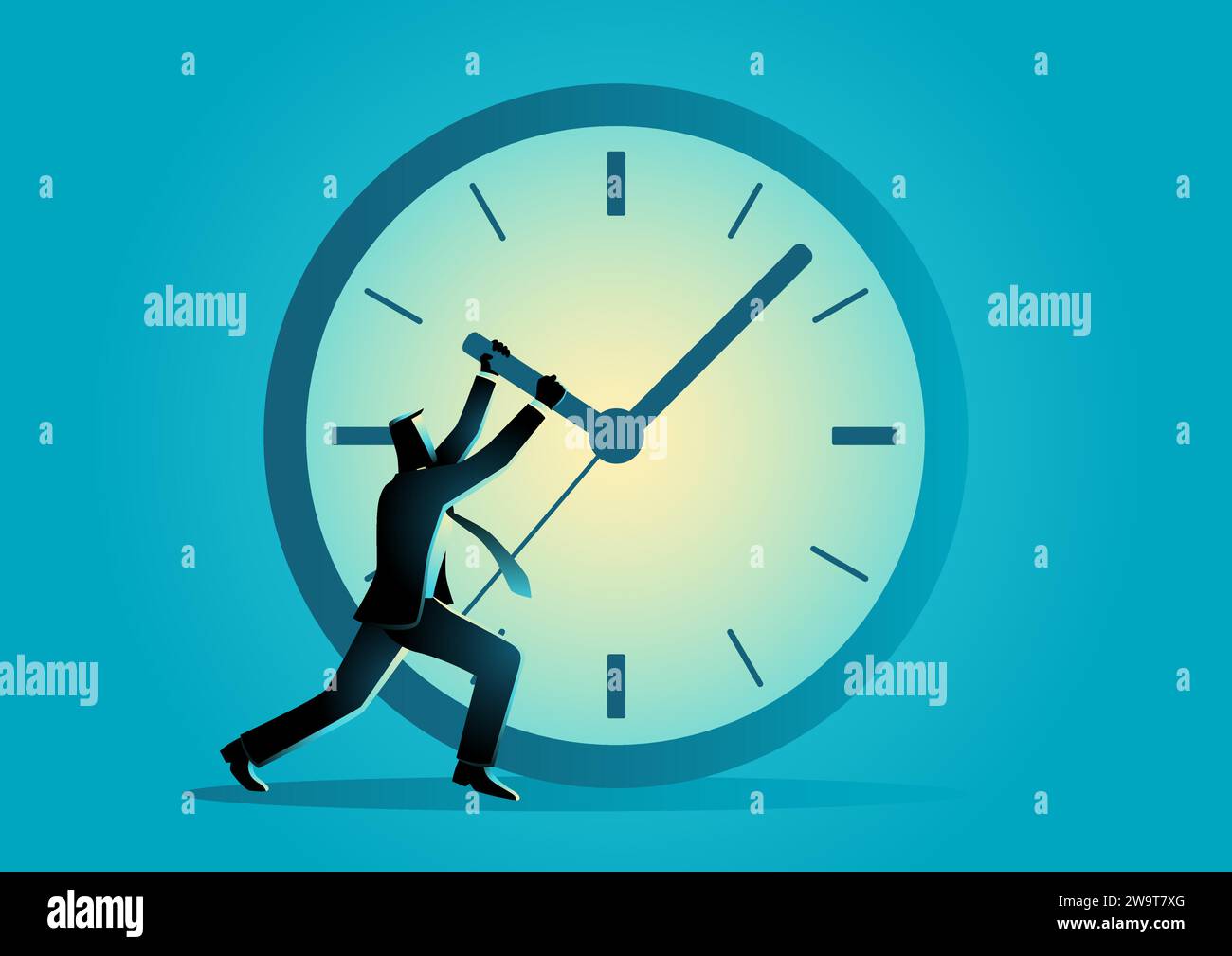 Business concept vector illustration of businessman trying to stop time ... Business concept vector illustration of businessman trying to stop time ...