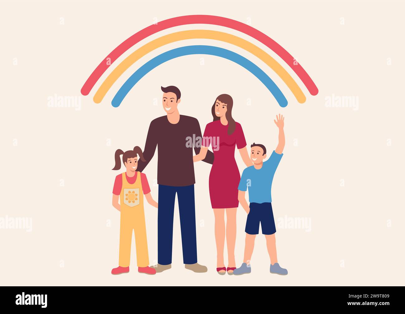 Simple flat vector illustration of happy family, cute cartoon ...