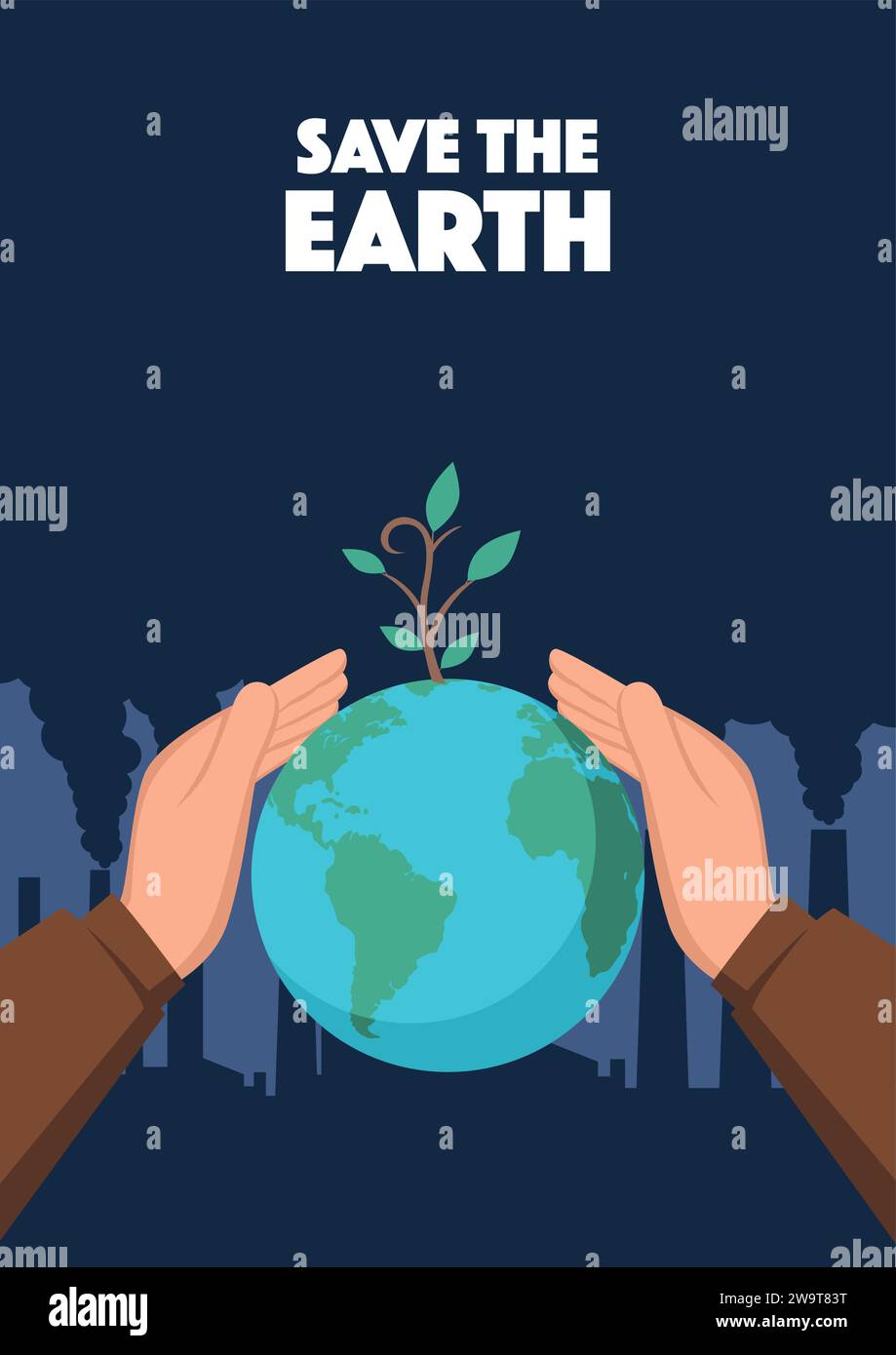 Simple flat vector illustration of hand covering planet earth with ...