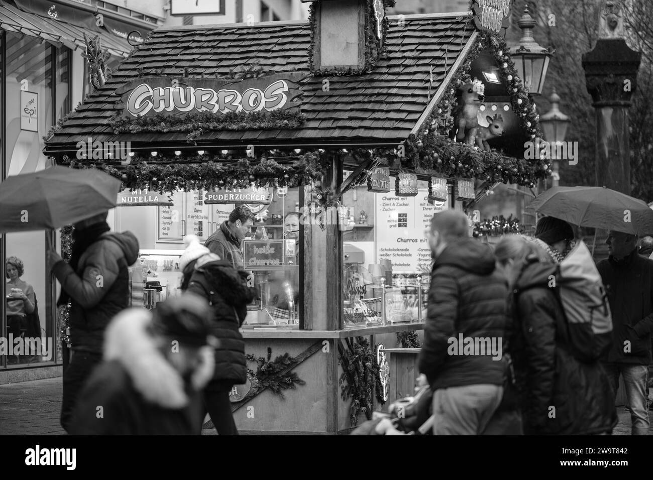 Bonn, Germany - December 17, 2023 : View of a small food stand selling ...