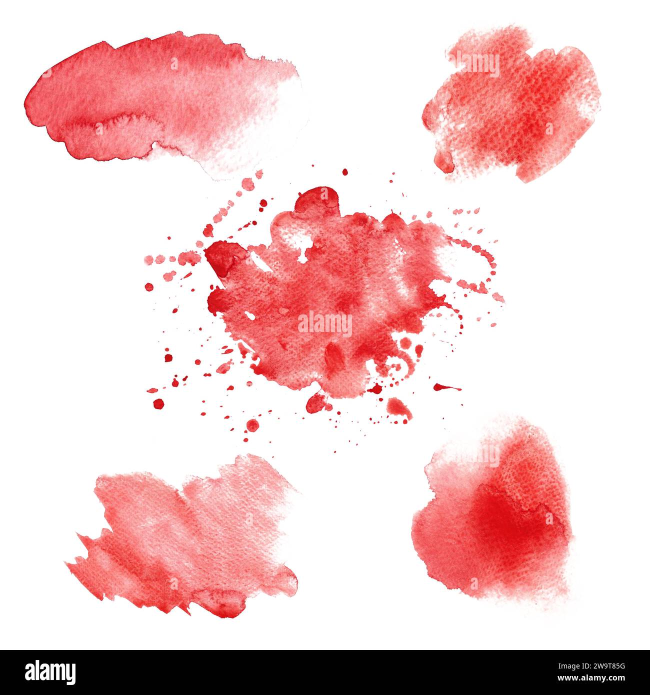 A set of abstract isolated red watercolor spots. An illustration made ...