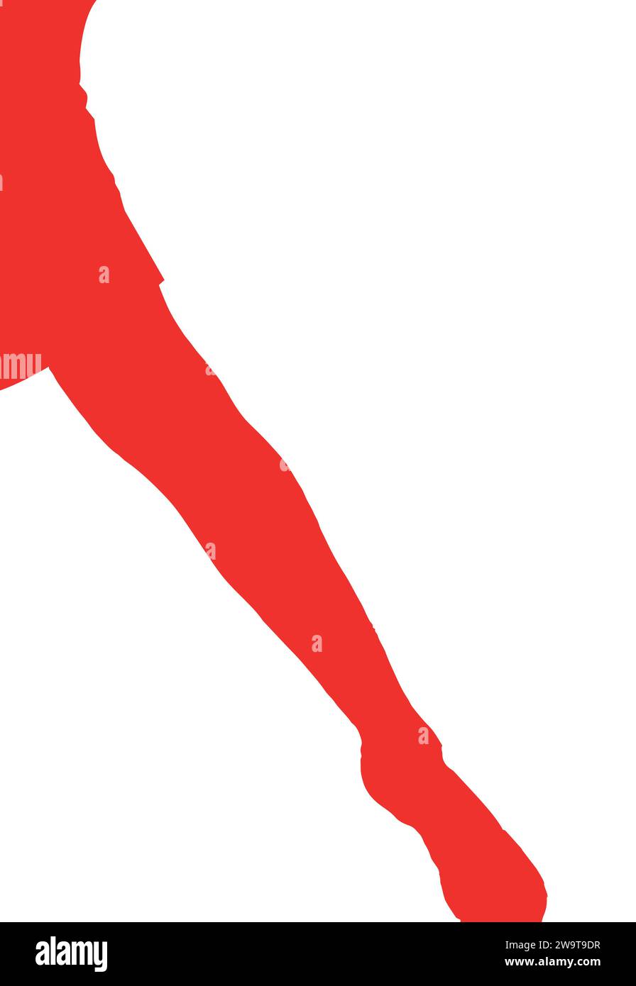 A red leg silhouette with mini skirt set against a white background ...