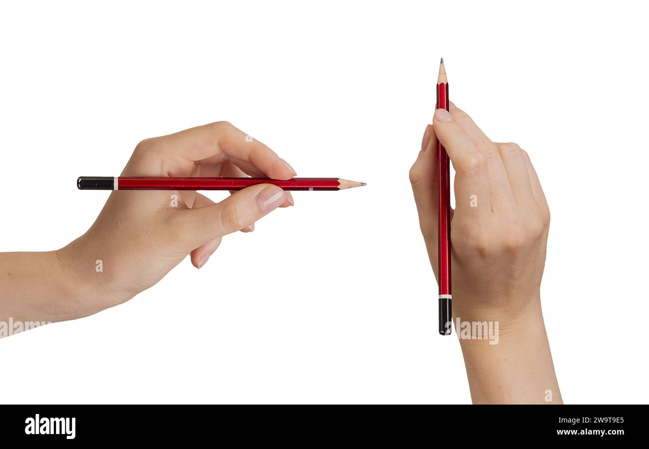 Hand holding simple pencil, drawing, sketching, writing, top and side ...