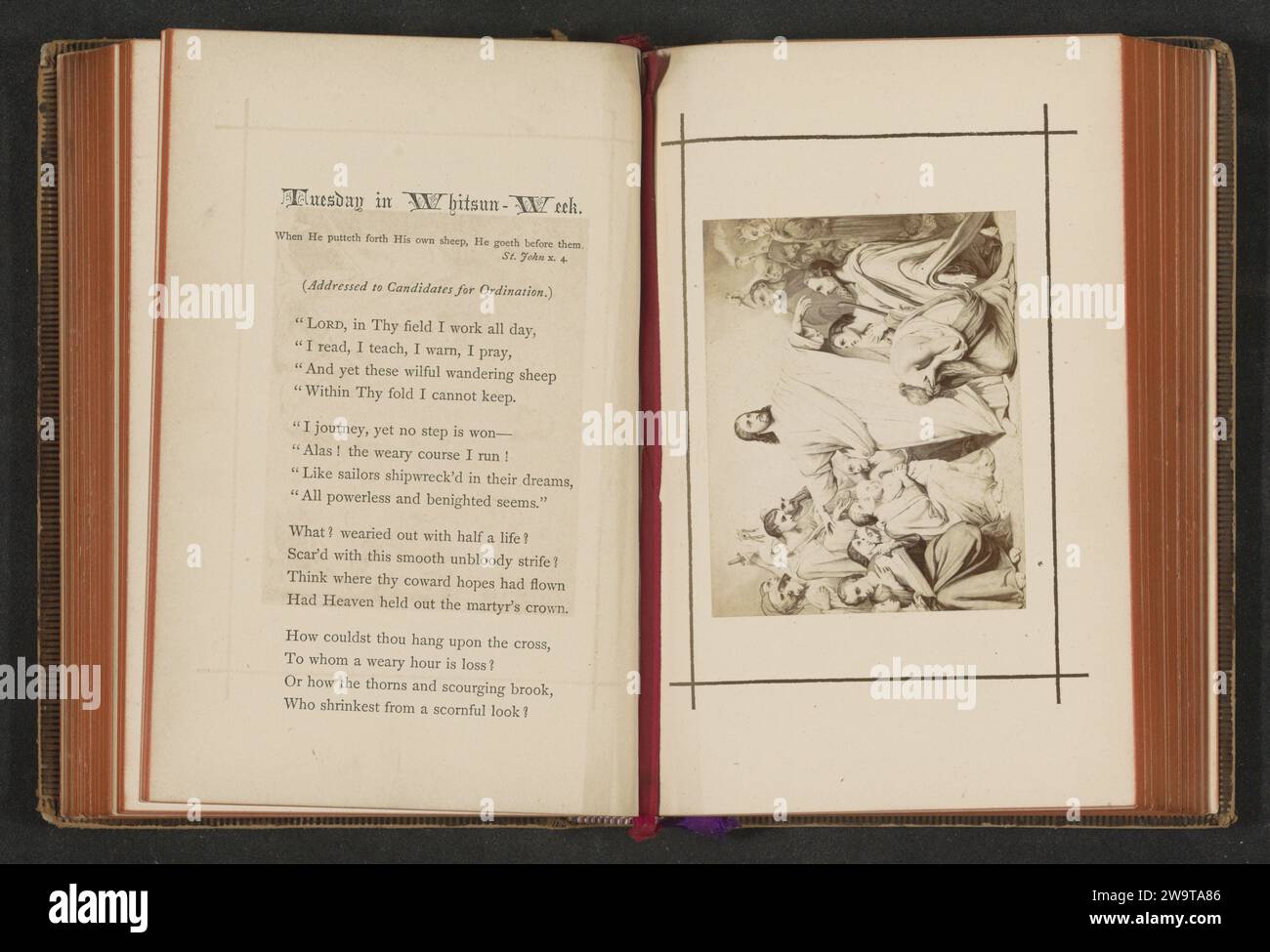 Photo production of a print, representing Christ as a good shepherd ...