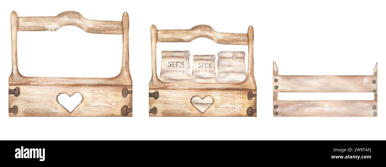 Watercolor hand drawing wooden boxes illustration set Stock Photo - Alamy