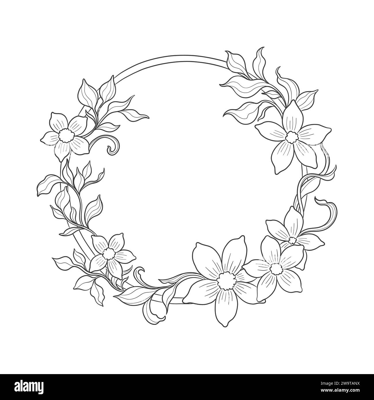 Floral wreath plant in art nouveau 1920-1930. Hand drawn wreath with ...