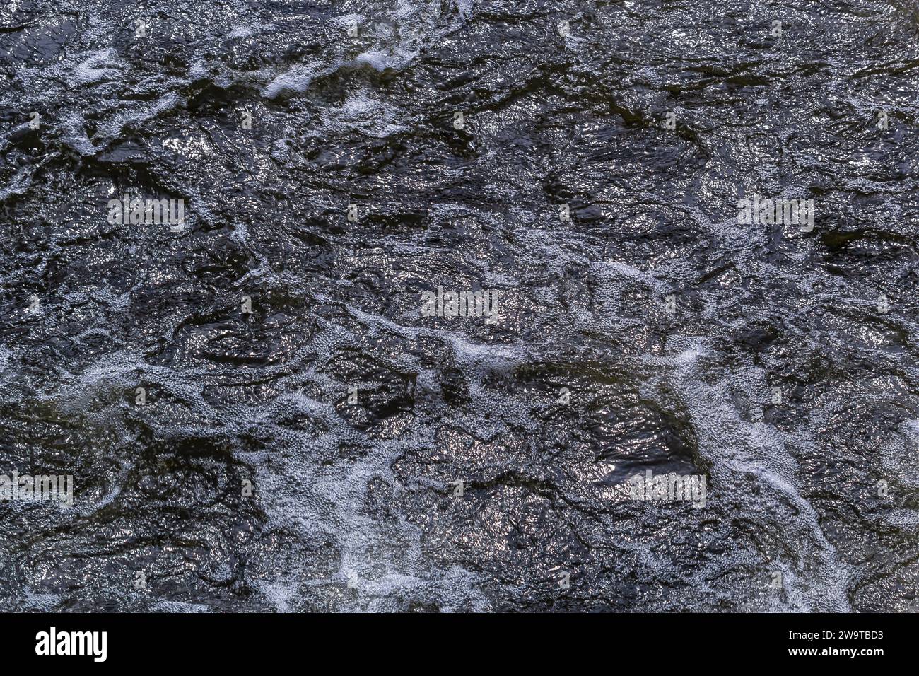 Close up detail of fierce white water river rapids from a clean deep ...
