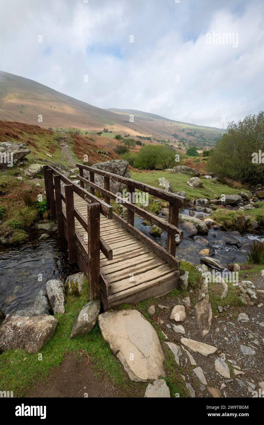 Footbridge below Rhaeadr Bach waterfalls near Abergwyngregyn, Gwnyedd ...