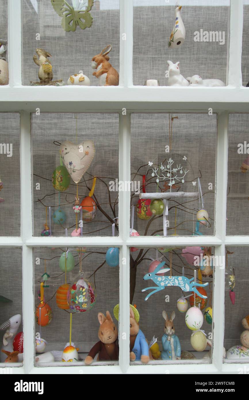 Window with Easter figures made from textiles and other materials ...