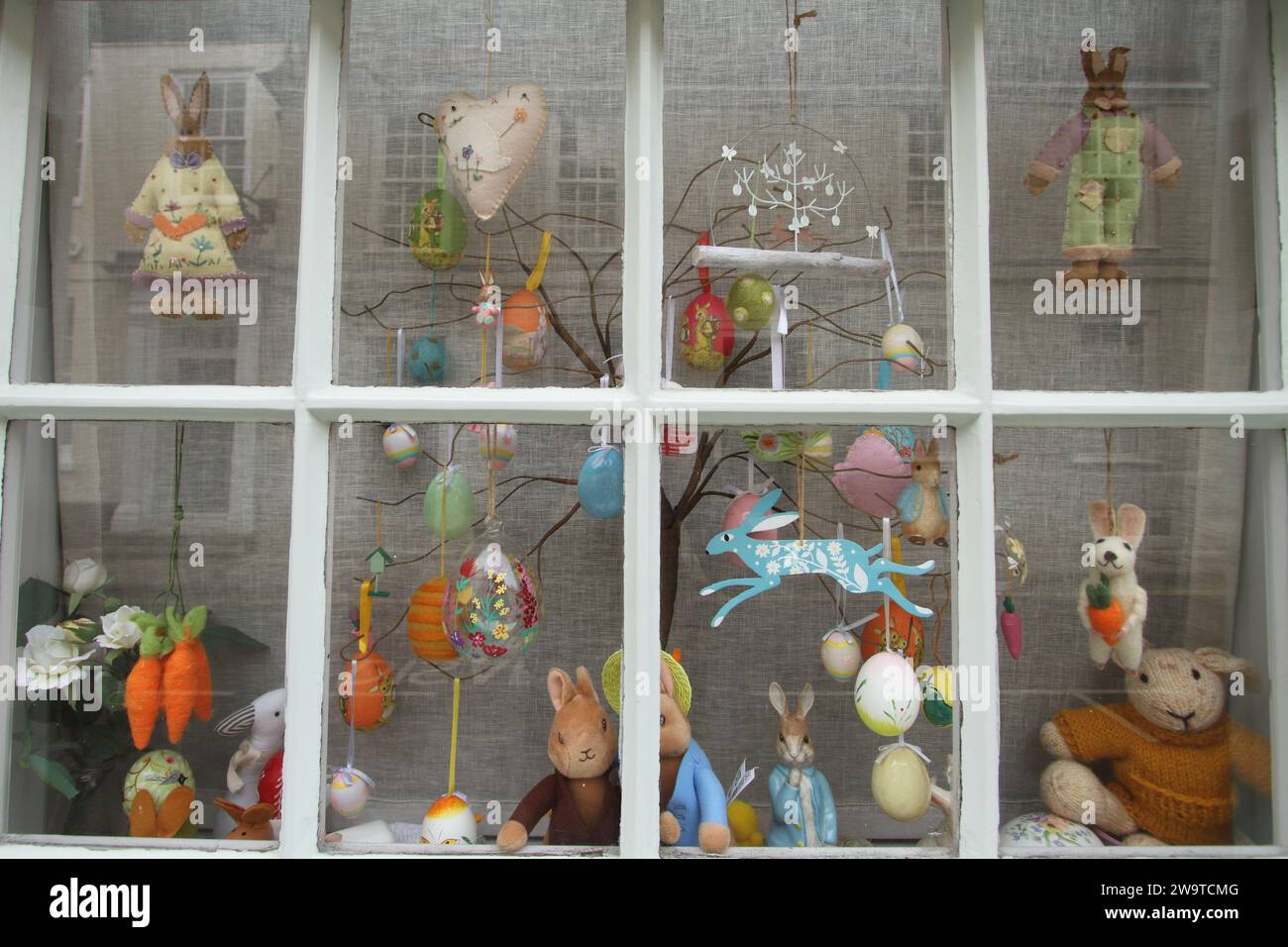 Window with Easter figures made from textiles and other materials ...