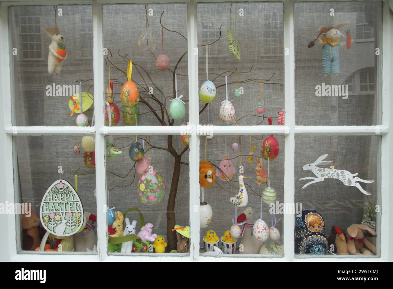 Window with Easter figures made from textiles and other materials ...