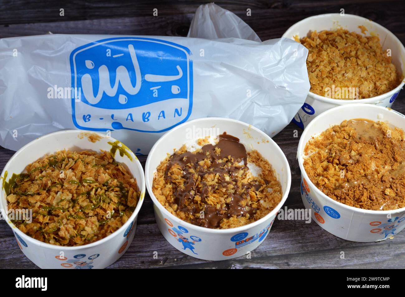 Cairo, Egypt, December 18 2023: Sweet Koshary from B.Laban made of ...