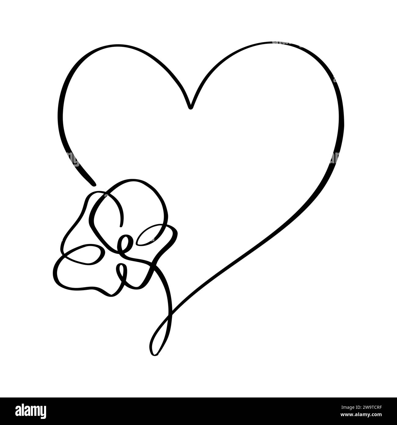 Hand drawn love heart with flower vector logo one art line illustration ...