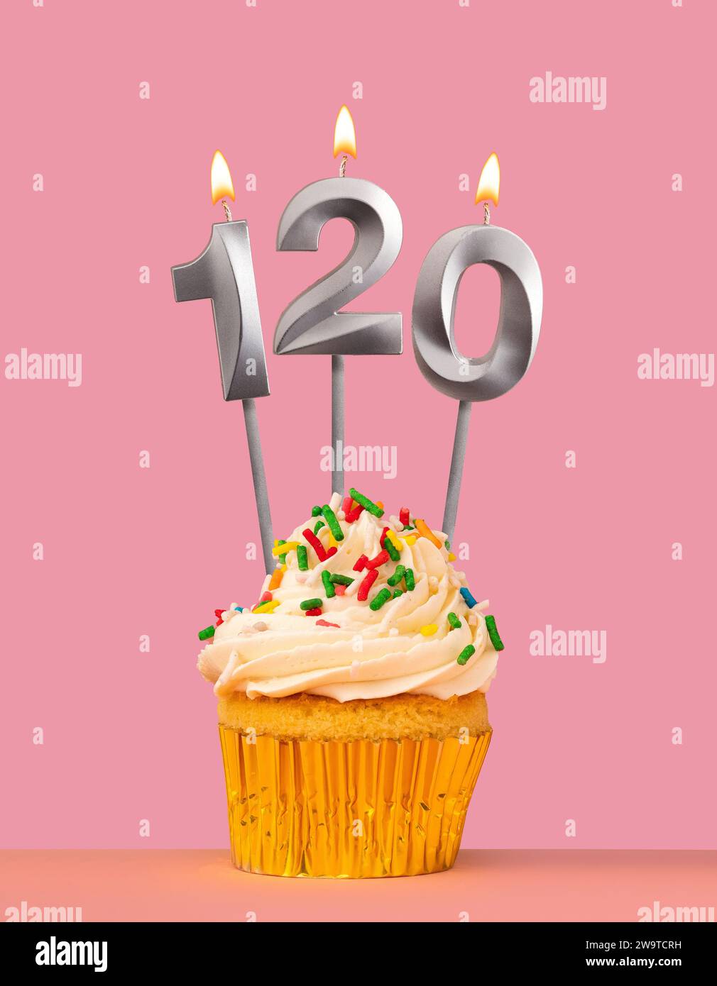 Number 120 candle with cupcake - Birthday card Stock Photo - Alamy