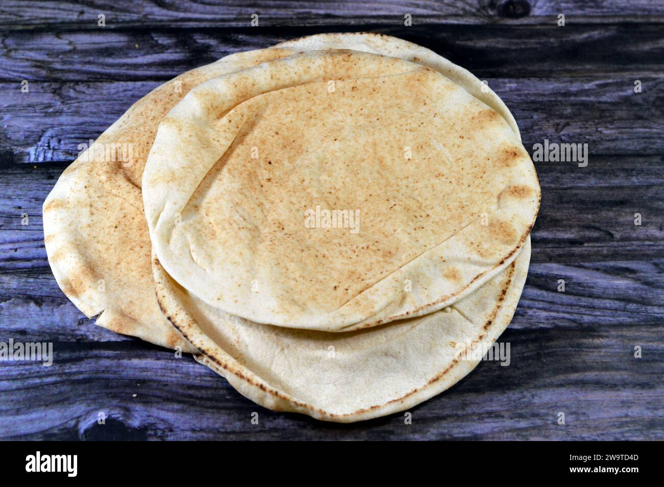 Traditional Shami flat bread with wheat and flour, small Aish Shamy or ...