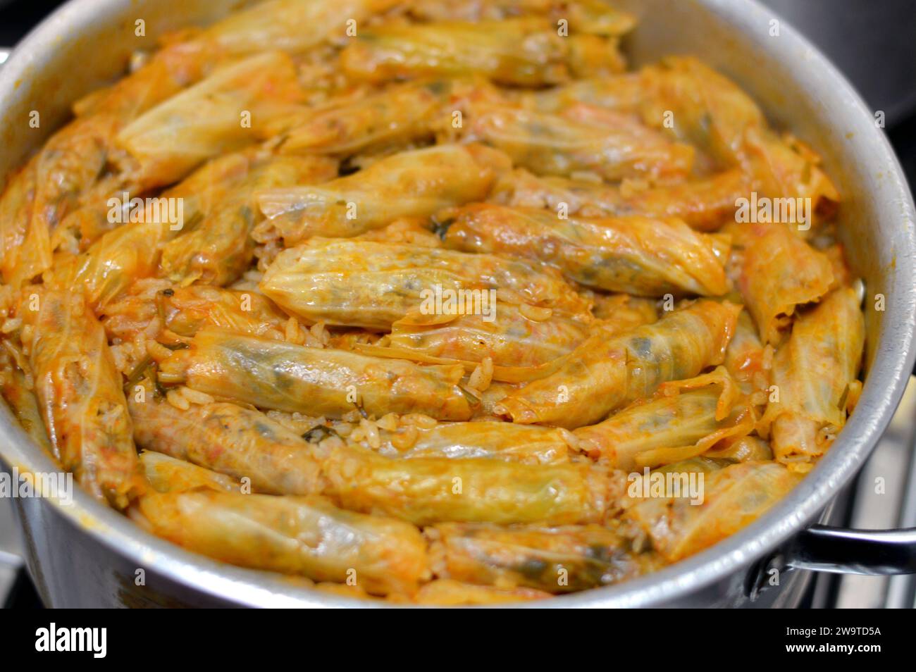 Pile of filled cabbage leaves wrap stuffed Egyptian mahshi and filled ...