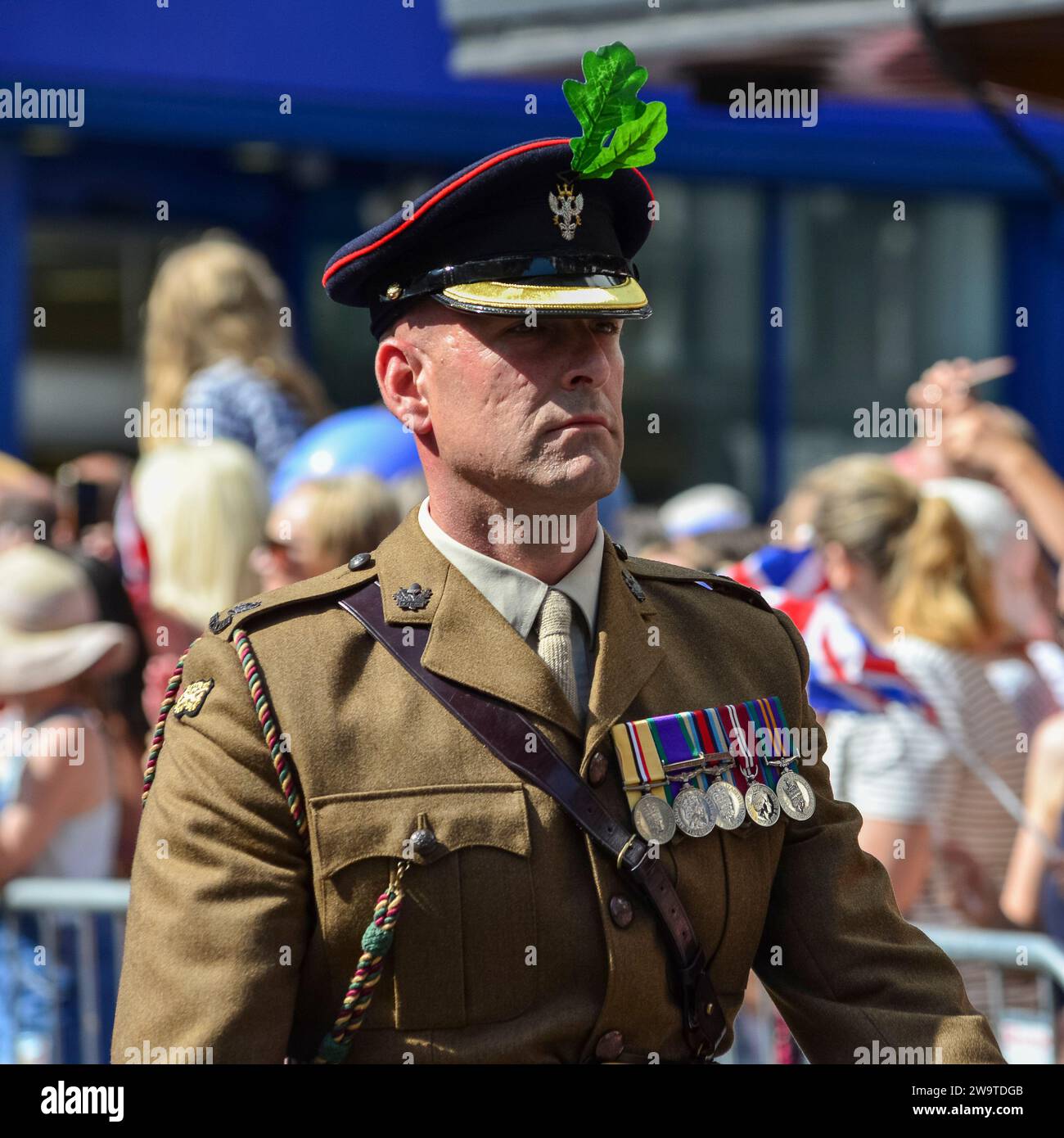 Senior rank soldier, Major, wearing oak tree leaves in his cap at Armed ...