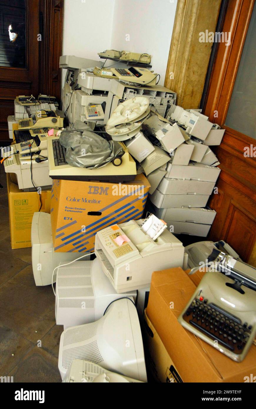 disposal of electronic waste or e-waste, waste and garbage collection ...