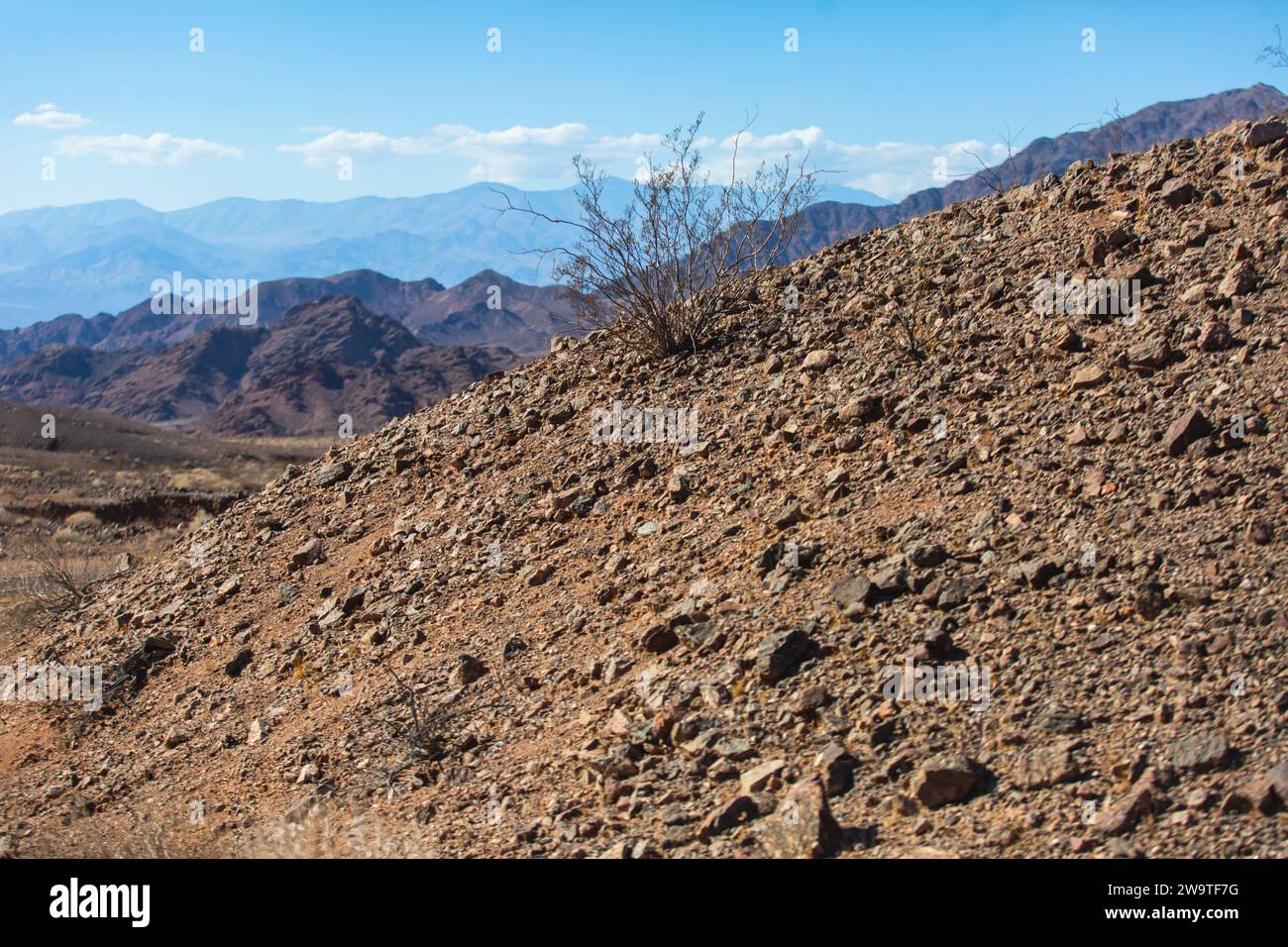 View of Mojave Desert national reserve landscape, an arid rain-shadow ...