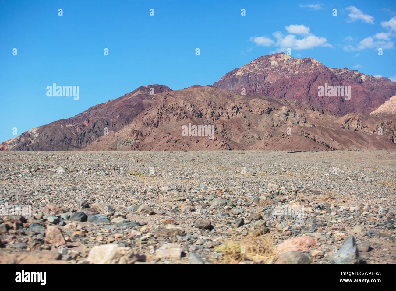 View of Mojave Desert national reserve landscape, an arid rain-shadow ...