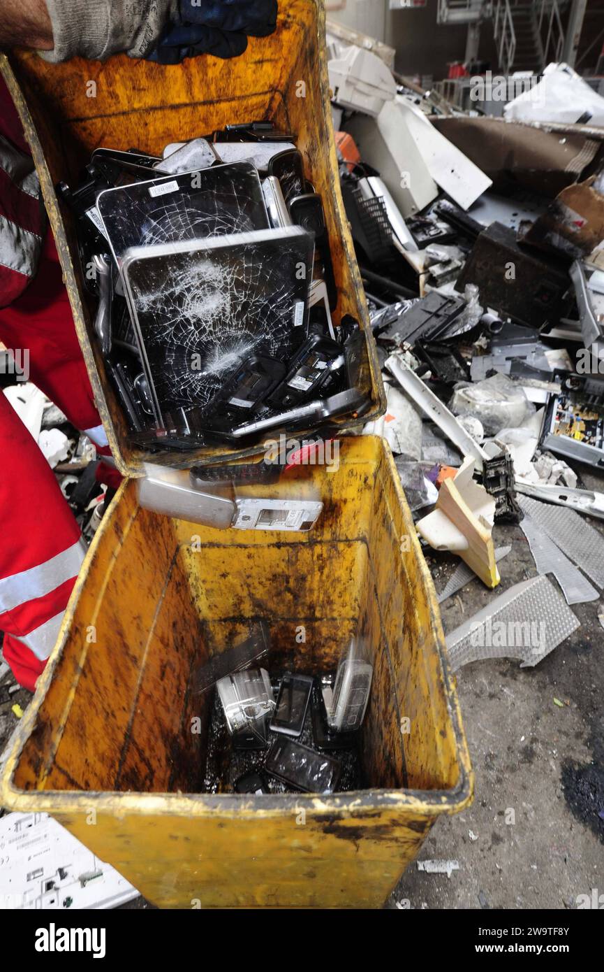 disposal of electronic waste or e-waste, waste and garbage collection ...